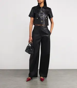 Maje Cropped Leather Jacket - Black