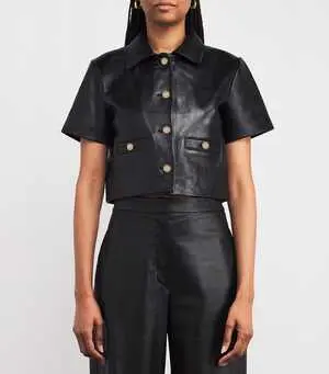 Maje Cropped Leather Jacket - Black