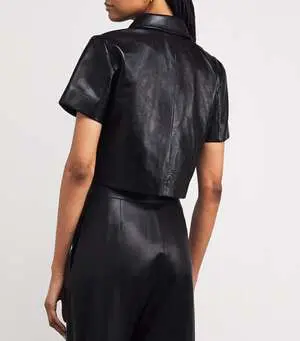 Maje Cropped Leather Jacket - Black