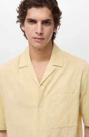 Mango Floral Embroidered Cotton Camp Shirt - Vanilla