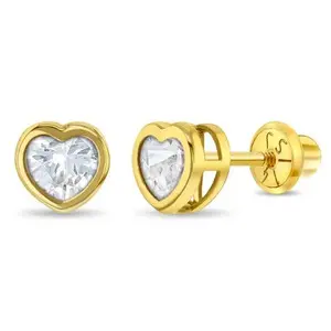 IN SEASON JEWELRY 14k Heart Bezel Simulated Birthstone Stud Earrings - April