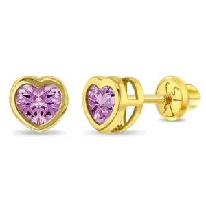 IN SEASON JEWELRY 14k Heart Bezel Simulated Birthstone Stud Earrings - October