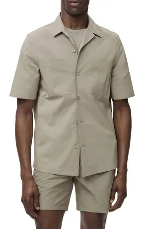 Mango Solid Stretch Cotton Blend Camp Shirt