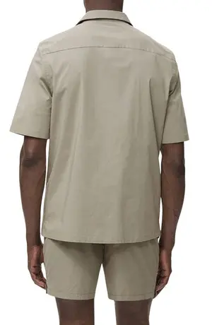 Mango Solid Stretch Cotton Blend Camp Shirt