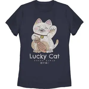 LOST GODS Lucky Cat Graphic T-shirt - Navy Blue