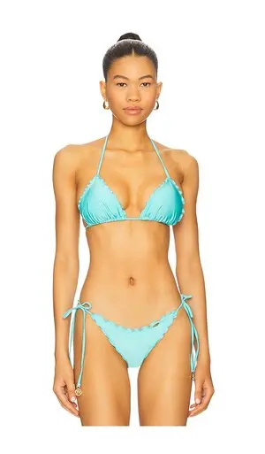 Luli Fama Wavey Triangle Bikini Top - Aruba Blue