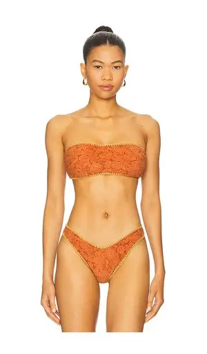Luli Fama Luxe Stitch Free Form Bandeau Bikini Top - Brown