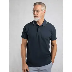 WEIRD FISH Powell Textured Polo Shirt - Navy