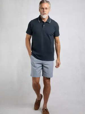 WEIRD FISH Powell Textured Polo Shirt - Navy