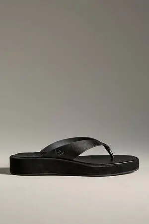 REFORMATION Eden Platform Thong Sandals - Black Suede Leather