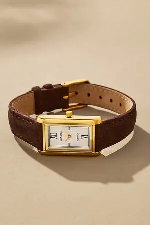 CENDRE Kelly Rectangle Watch - White / Chocolate Suede