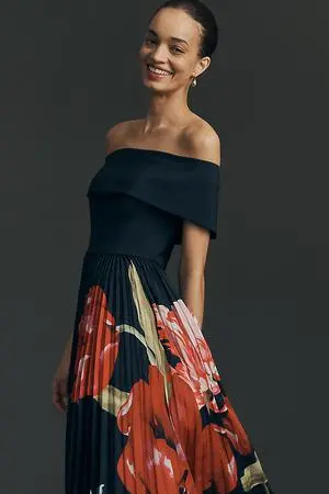 HUTCH Off-the-shoulder Midi Dress - Navy