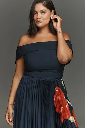 HUTCH Off-the-shoulder Midi Dress - Navy
