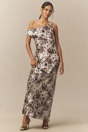 Bhldn Sienna Off-the-shoulder Satin Maxi Dress - Brown