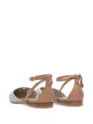 LELLA BALDI Woven Leather Ankle-strap Pumps