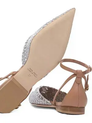 LELLA BALDI Woven Leather Ankle-strap Pumps
