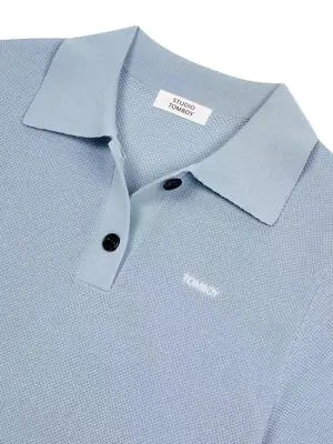 STUDIO TOMBOY Polo-collar Knit Top - Blue