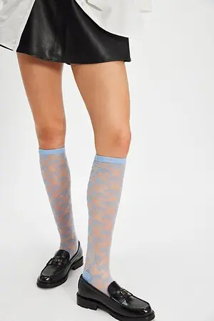 Free People Amour Lace Knee High Socks - Ice Blue