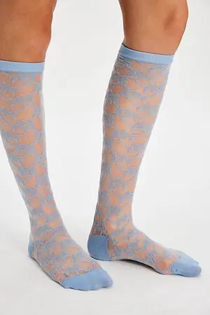 Free People Amour Lace Knee High Socks - Ice Blue