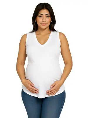 24SEVEN COMFORT APPAREL Maternity V-neck Tunic Tank Top - White