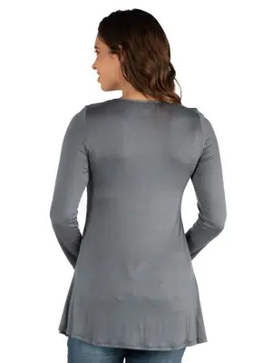 24SEVEN COMFORT APPAREL Maternity Long Sleeve Swing Tunic Top - Charcoal
