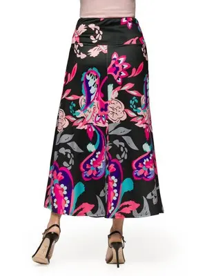 24SEVEN COMFORT APPAREL Maternity Paisley A-line Maxi Skirt - Pink Multi