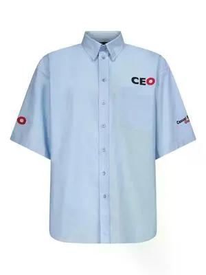 Balenciaga Embroidered Logo Poplin Shirt - Blue