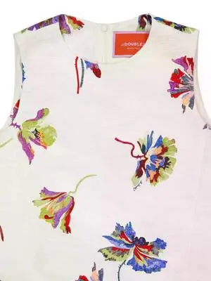 La DoubleJ Feather-trim Floral-print Top - White