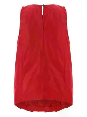 MARIA CALDERARA Pleated Crew-neck Top - Red