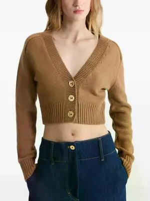 PATOU Button-embellished Elbow-patch Cardigan - Brown