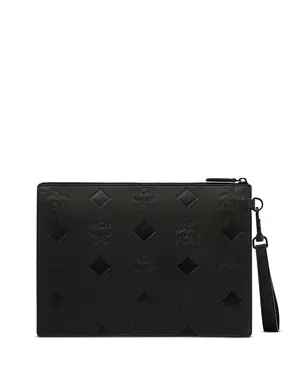 Mcm Aren Medium Leather Pouch - Black