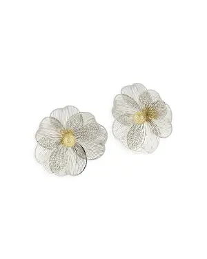 Aqua Flower Statement Stud Earrings - Two Tone