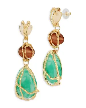 Aqua Crystal Statement Drop Earrings - Multi/gold