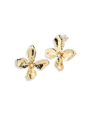 Aqua Imitation Pearl Flower Stud Earrings - Gold