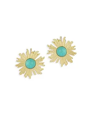Aqua Turquoise Sun Statement Stud Earrings - Blue/gold