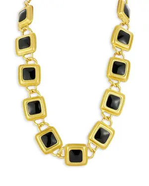 Aqua Crystal Statement Necklace - Black/gold