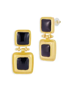 Aqua Drop Earrings With Crystal Detail - Black/gold