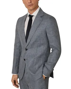 REISS Slim Fit Prince Of Wales Check Linen Blazer - Soft Blue