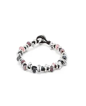 UNODE50 Plated And Leather Beaded Bracelet - Silver