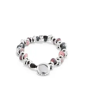 UNODE50 Sterling-plated Beaded Leather Bracelet