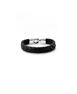 UNODE50 Leather Braided Bracelet With Sterling Silver Plated Clasp - Black