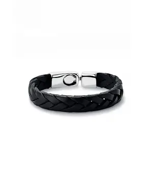 UNODE50 Leather Braided Bracelet With Sterling Silver Plated Clasp - Black