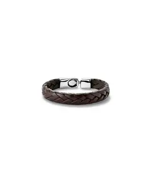 UNODE50 Leather Braided Bracelet With Sterling Silver Plated Clasp - Brown