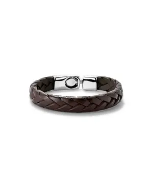 UNODE50 Leather Braided Bracelet With Sterling Silver Plated Clasp - Brown