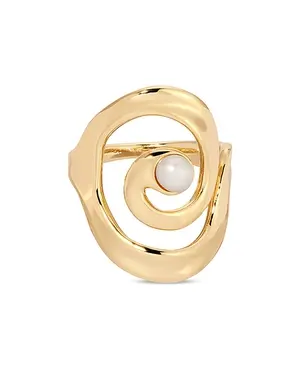 Ettika Cultured Freshwater Pearl Swirl Ring - Gold