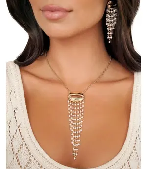Ettika Mykonos Shell Imitation Pearl Fringe Pendant Necklace