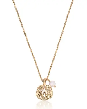 Ettika Pave Sand Dollar & Cultured Freshwater Pearl Pendant Necklace - Gold