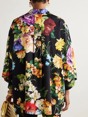 Dolce & Gabbana Floral-print Silk-blend Charmeuse Shirt