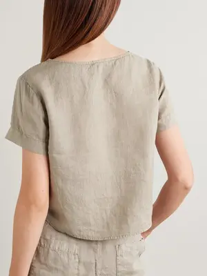 JAMES PERSE Cropped Linen-canvas T-shirt