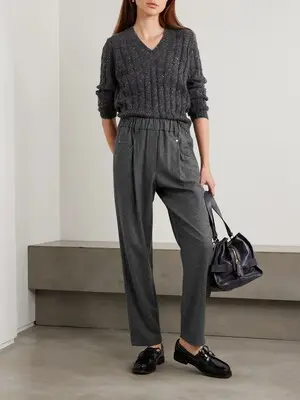 Brunello Cucinelli Cropped Pleated Virgin Wool And Cashmere-blend Trousers